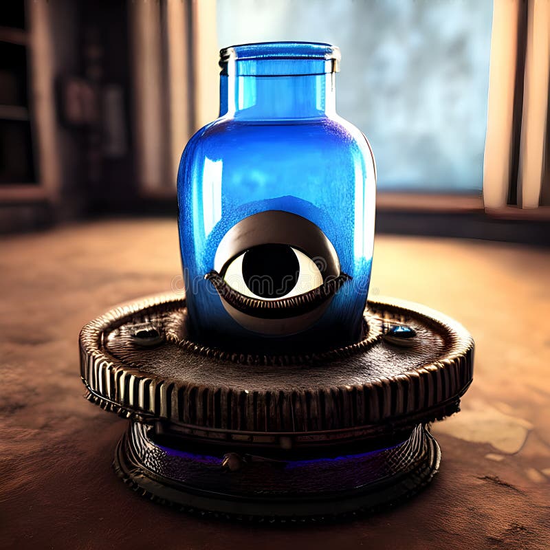 An Open Eye Inserted Inside a Blue Glass Vase of a Mysterious ...