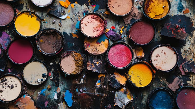 Open Eyeshadow Pans with Diffused Colors, Artful Mess . Stock Photo ...