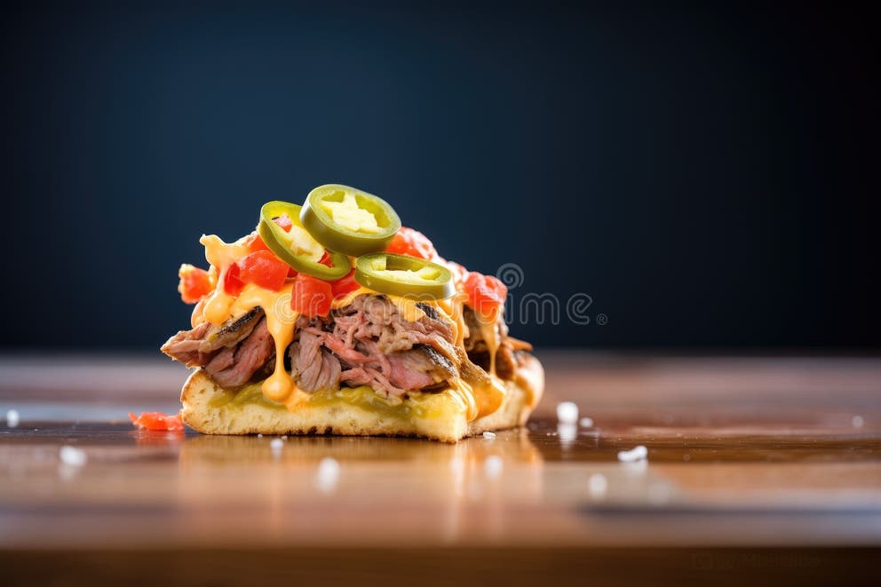 Open-face Cheeseburger, Toppings Visible, Side View Stock Illustration ...