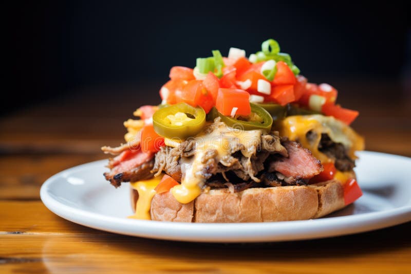 Open-face Cheeseburger, Toppings Visible, Side View Stock Illustration ...