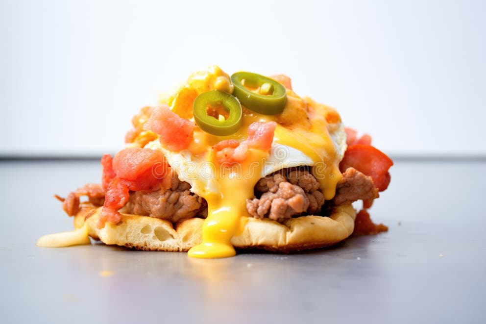 Open-face Cheeseburger, Toppings Visible, Side View Stock Illustration ...