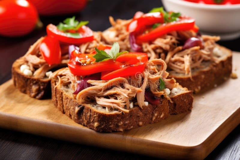 Open-face Pulled Pork Sandwich on Whole-grain Bread Stock Photo - Image ...