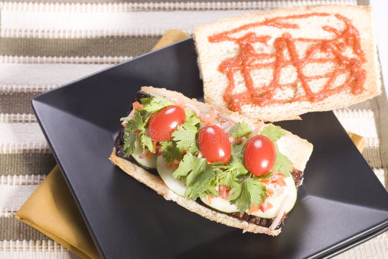 Open Face Vegan Banh Mi Vietnamese Sandwich Stock Photo - Image of roll ...