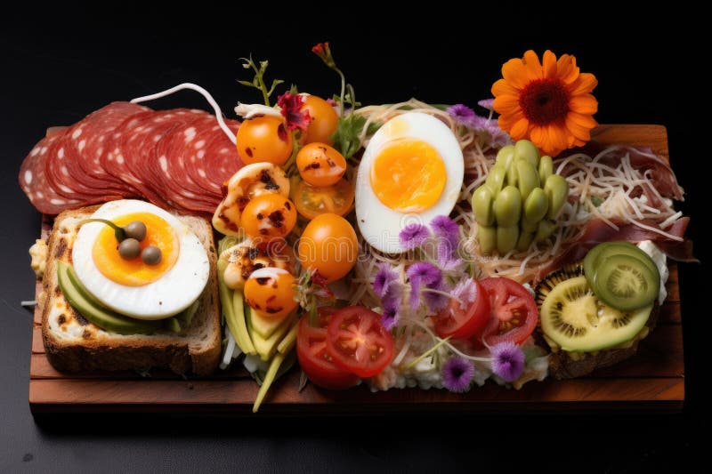 Open-faced Sandwich with Artistic Toppings Arrangement Stock Image ...