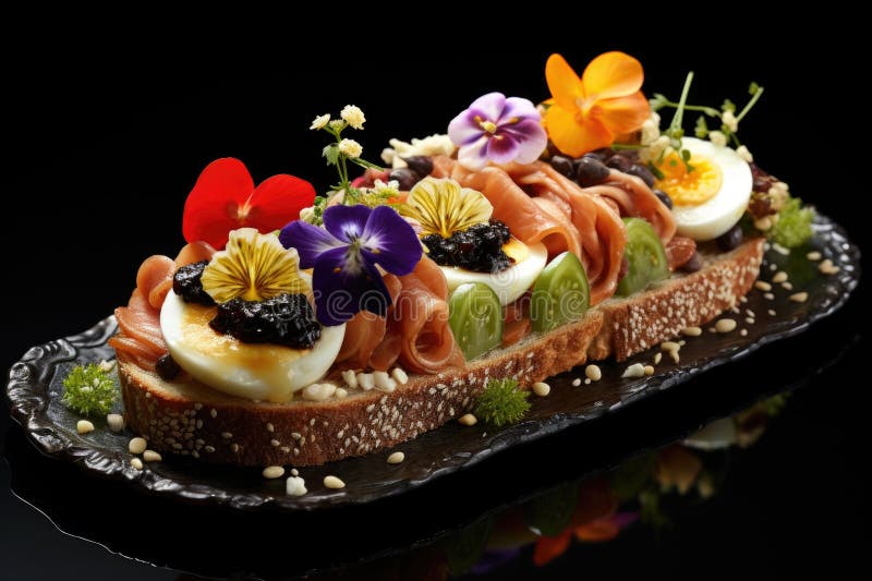 Open-faced Sandwich with Artistic Toppings Arrangement Stock ...