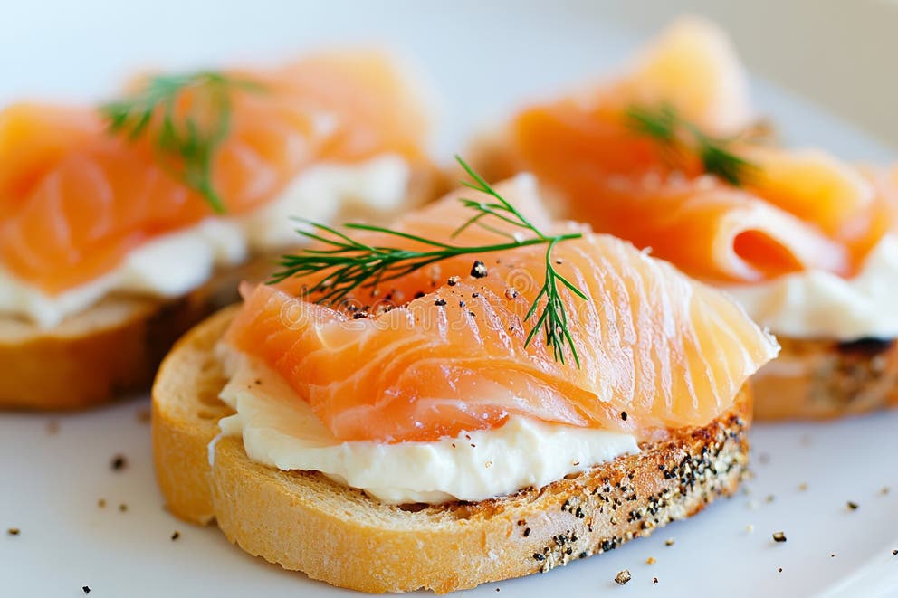 Open-Faced Sandwich with Smoked Salmon. Stock Image - Image of cheese ...
