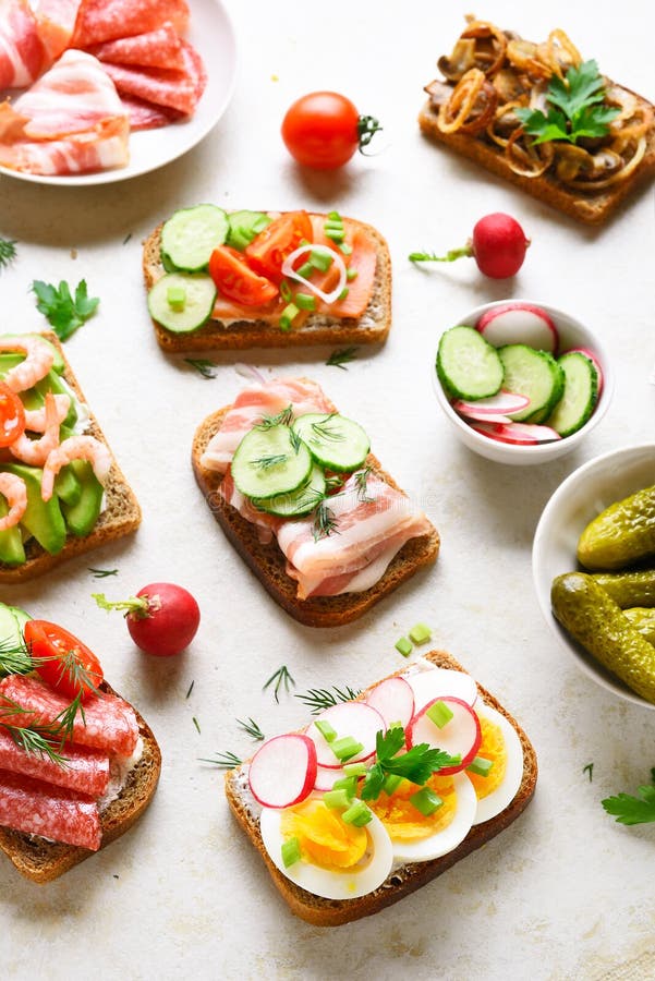 Open faced sandwiches stock photo. Image of bacon, danish - 211009072