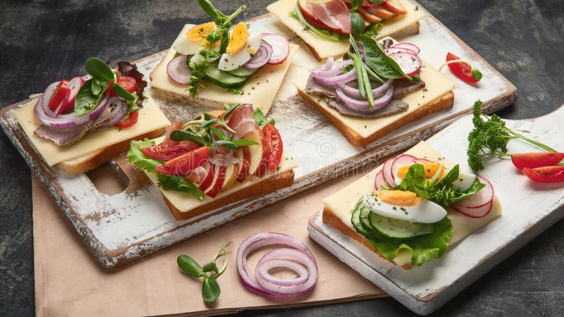 Open faced sandwiches stock photo. Image of black, appetizer - 157546760