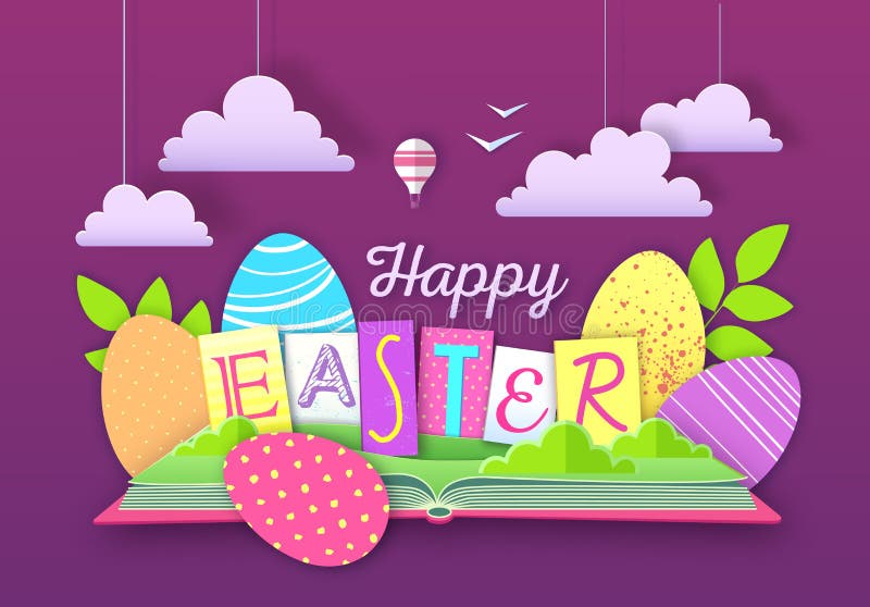 Open Fairy Tale Book with Easter Eggs. Cut Out Paper Art Style Design ...