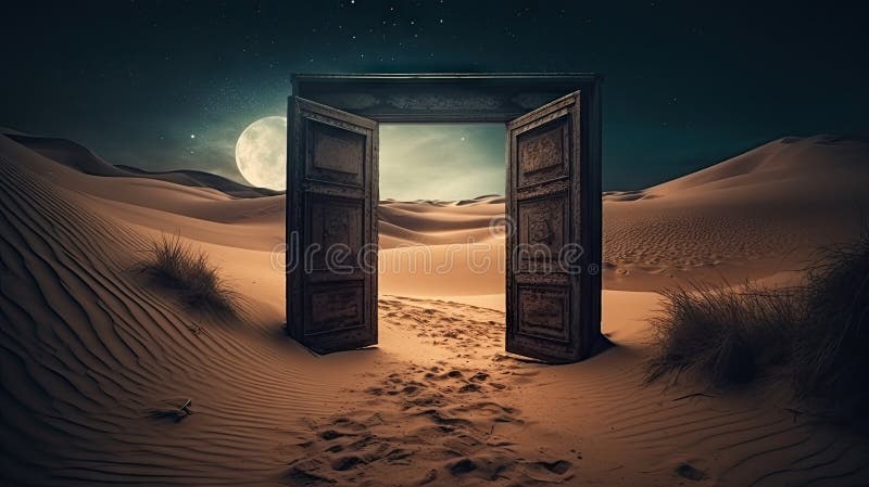 Open Fantasy Door in the Desert Stock Illustration - Illustration of ...