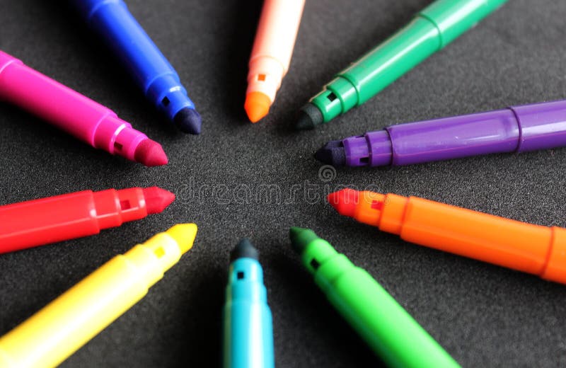 Round Pattern of Colored Felt Pens without Covers Angle View Closeup ...