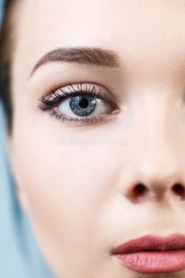 Open Female Gray Eye with Makeup Stock Image - Image of beauty, open ...