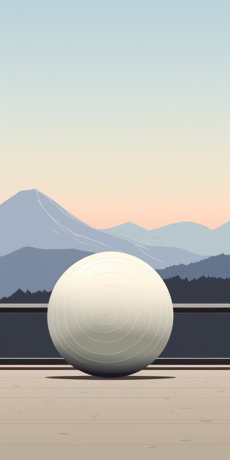 Japanese-inspired Editorial Illustration with Mountains and White Ball ...