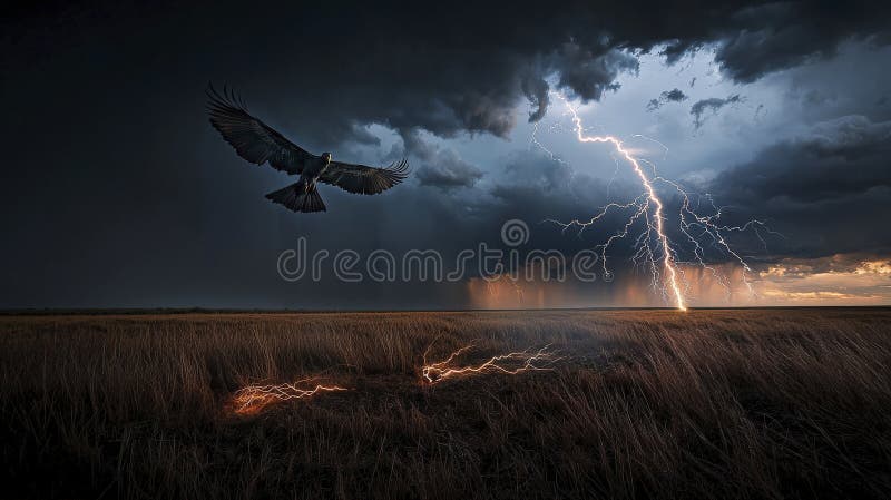 Open Field Nature Photography Stormy Skies Lightning and a Hawk in ...