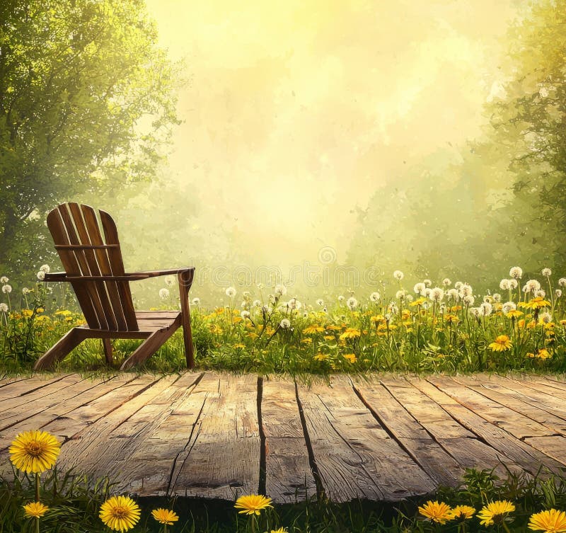 Open Fields of Dandelions with an Empty Table Top Made of Wood Stock Photo - Image of wood ...