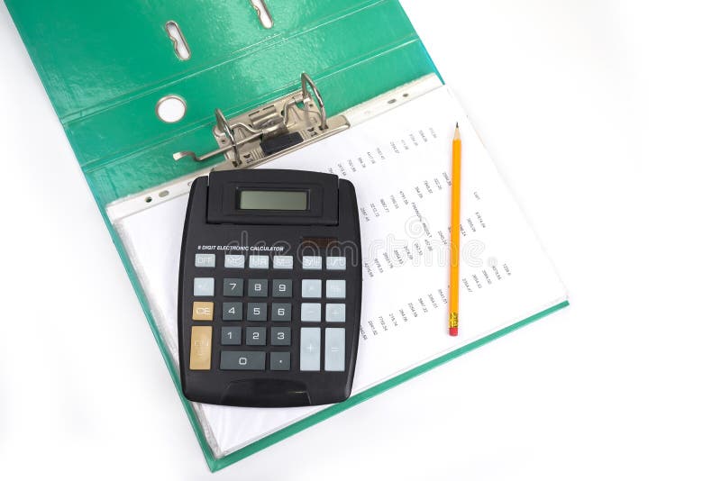 Open File with Calculator and Pencil. Bookkeeping Concept Stock Image ...