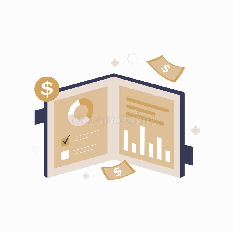 Open Financial Report Book with Graphs and Charts in Flat Vector ...
