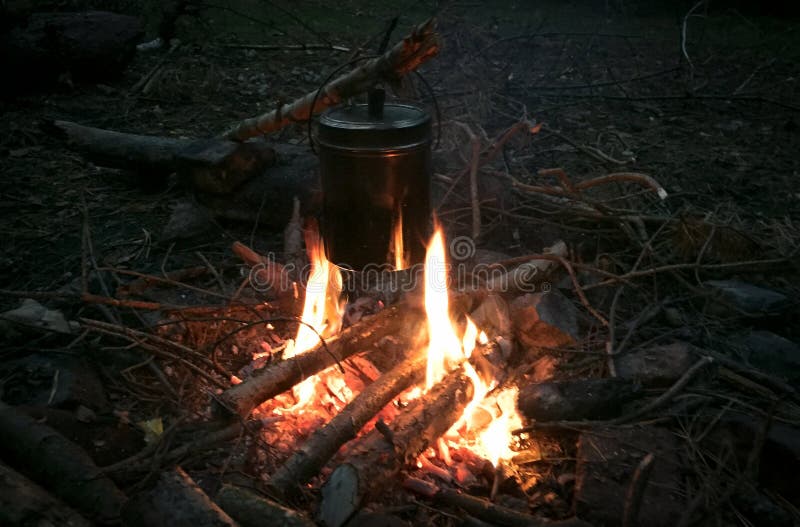 Open fire cooking at night stock image. Image of night - 132244359