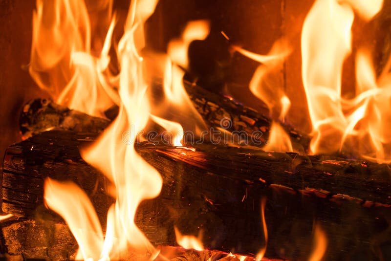 Open Fire with Flaming Wood. Background Texture Stock Photo - Image of ...