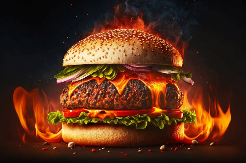 Open-fire Fried BBQ Burger with Golden Crust, Beef Burger and Cheese ...