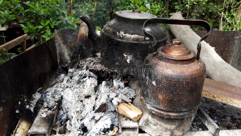Open Fire Heats Water To Make Tea Stock Footage - Video of kettle, cook ...