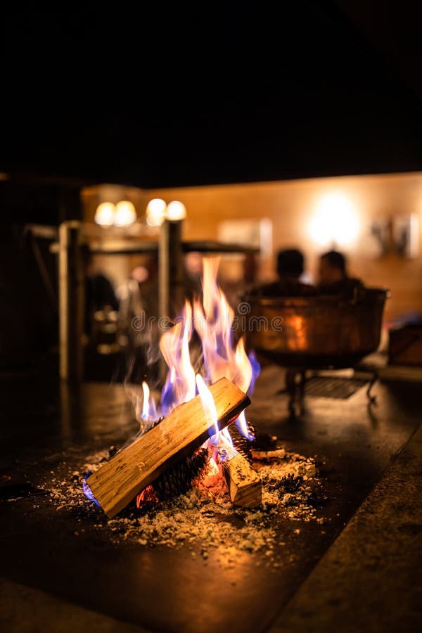 Open Fireplace in a Restaurant Stock Image - Image of light, design ...