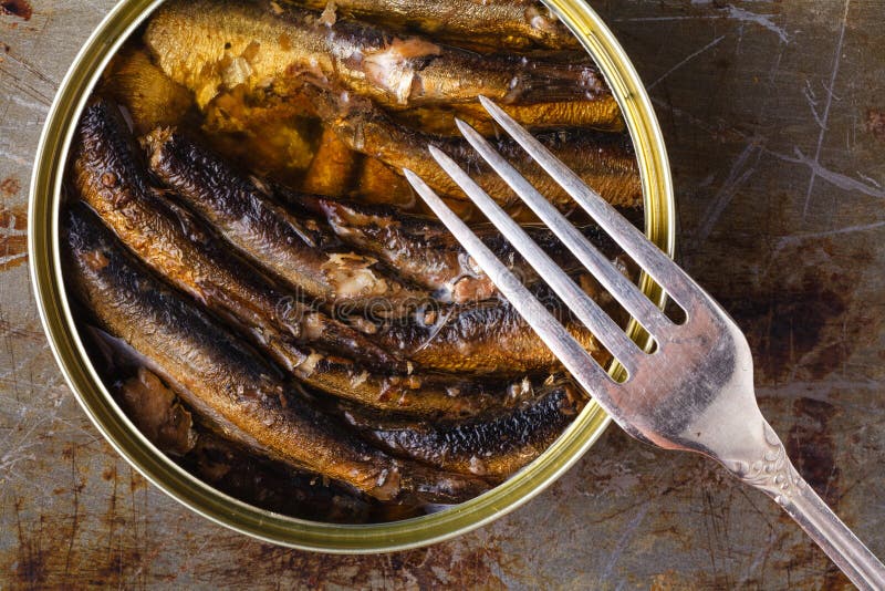 Open Fish Preserves and Fish on the Fork Stock Image - Image of ...