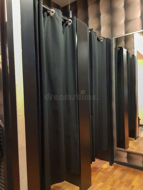 Open the Fitting Room with No People Inside. Black Curtains Editorial ...