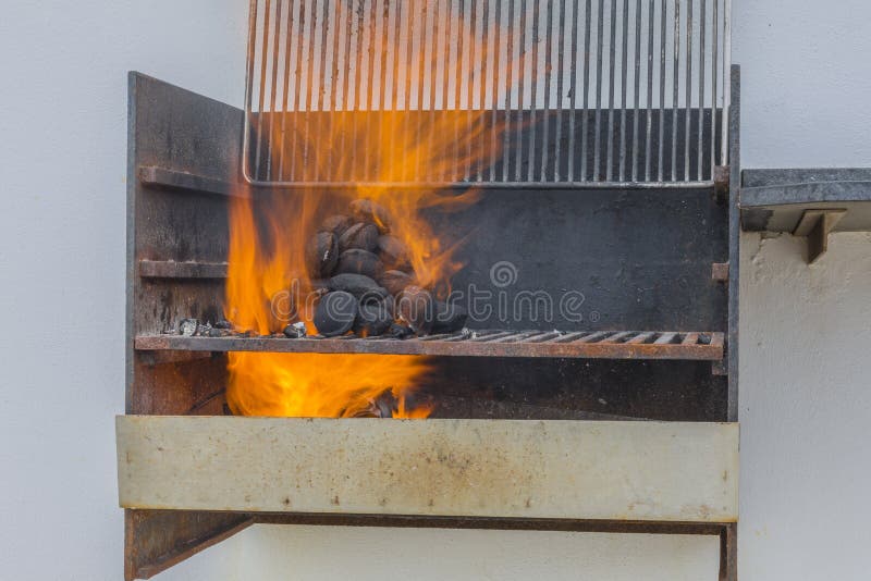 Open Flame for Preparing a Barbeque Stock Photo - Image of prepare ...