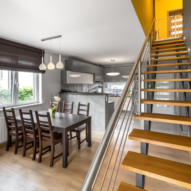 Open Floor Apartment with Stairs Stock Image - Image of panels, doors ...