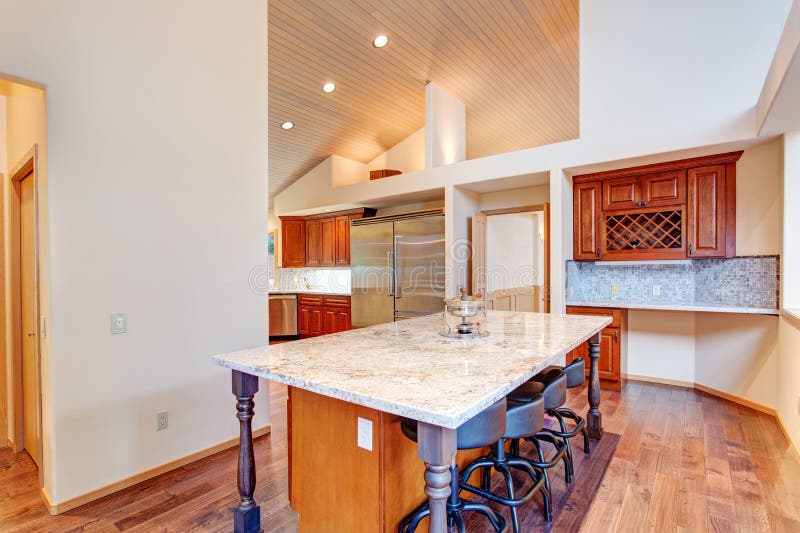 Open Floor Plan Kitchen Design with a Kitchen Island Stock Image ...
