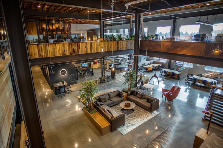 An Open Floor Plan Office with Collaborative Hubs and Quiet Zones for ...