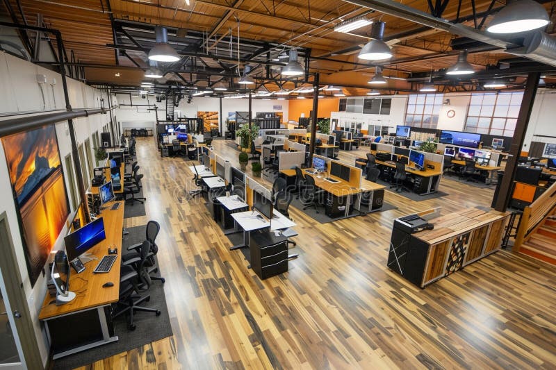 An Open Floor Plan Office with Designated Areas for Team Projects and ...