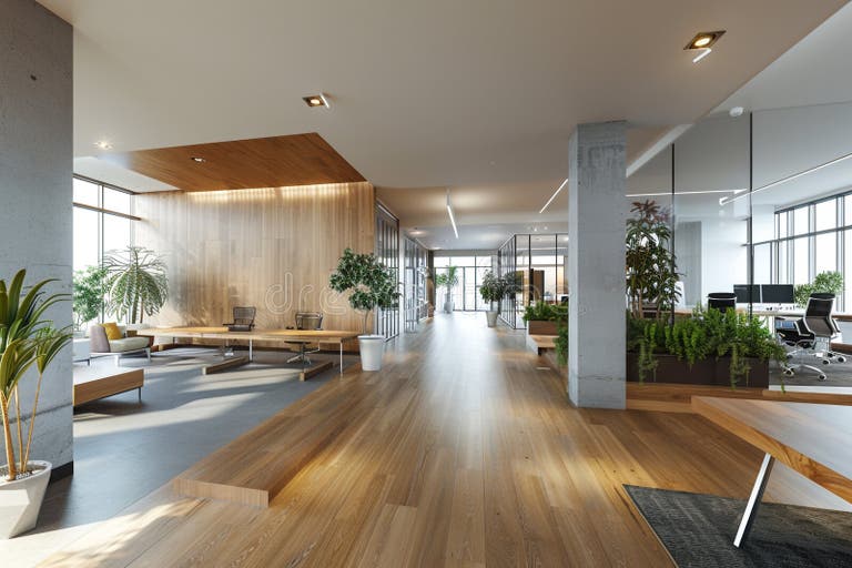 An Open Floor Plan Office with Minimalist Design and Designated ...