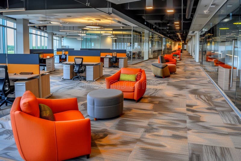 An Open Floor Plan Office with Modern Furniture and Interactive Work ...