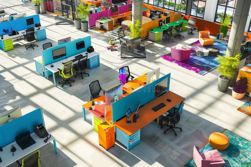 An Open Floor Plan Office with Vibrant Colors and a Variety of ...