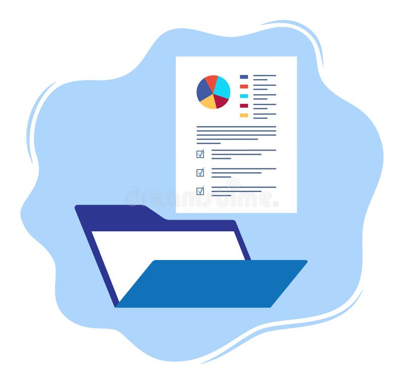 Open Folder and Documents, Statistical Data with Charts, Diagrams ...