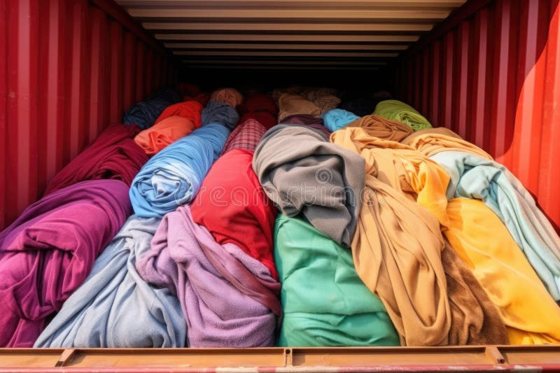 An Open Freight Container Filled with Various Textiles Stock ...