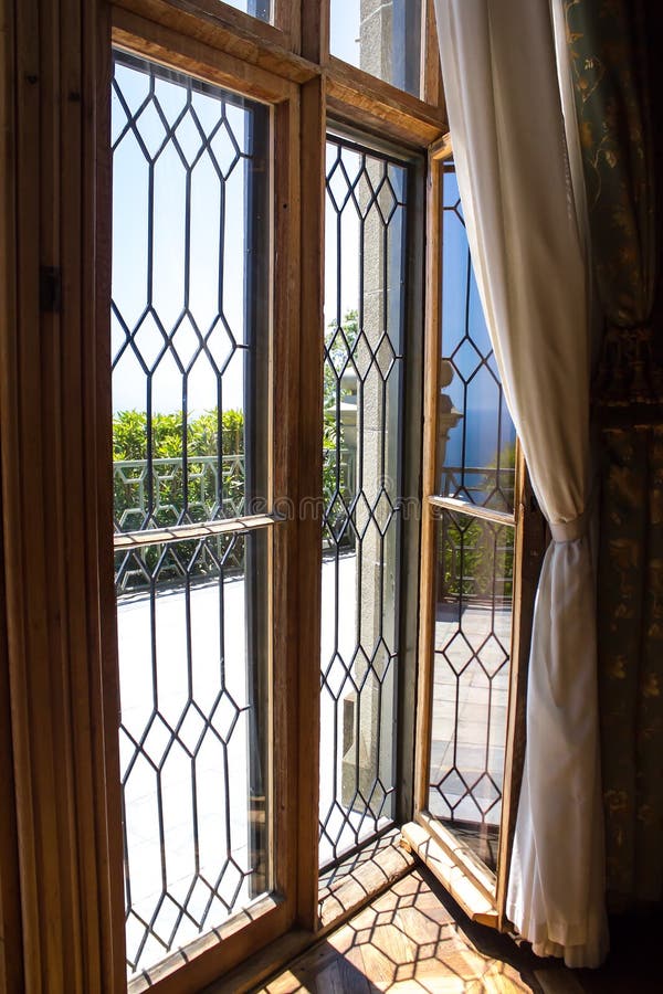 Open French Window Overlooking the Sea Stock Image - Image of iron ...