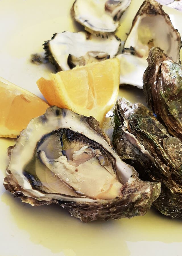 Open Fresh Oyster with Lemon Stock Photo - Image of appetizer, holiday ...