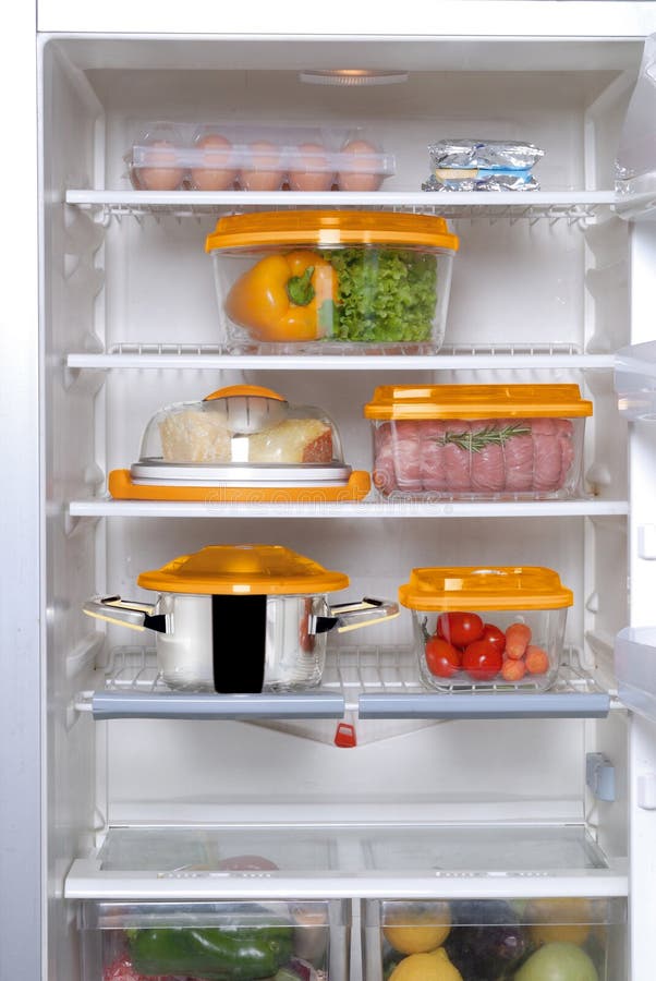 Studio Shot of an Open Fridge Full of Healthy Food Products Stock Photo ...