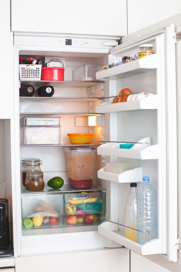 Open Fridge in the Kitchen. Stock Image - Image of food, room: 261569349