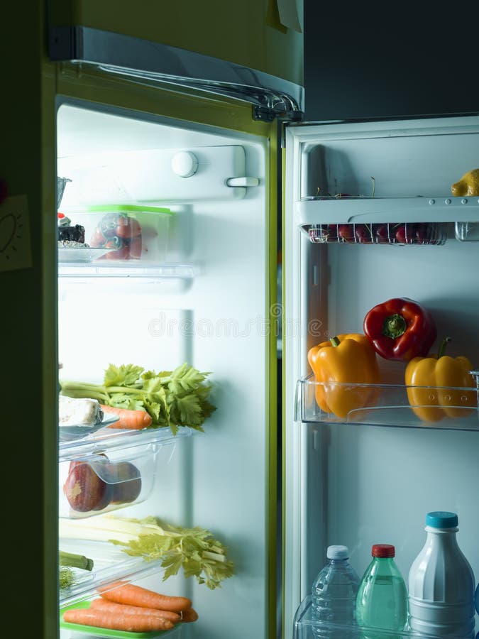 Open fridge in the kitchen stock image. Image of open - 149138387