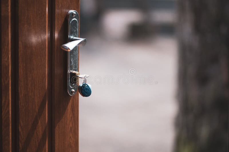 Open Front Door with Keys in the Lock Stock Photo - Image of steel ...