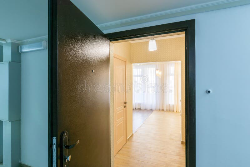 The Open Front Door in Renovated Apartment New Building Stock Image ...