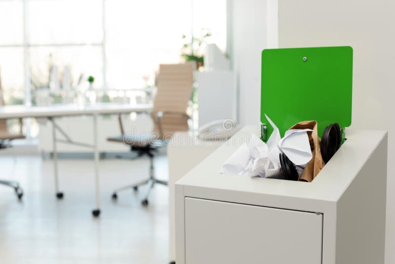 Open Full Trash Bin in Modern Office. Waste Recycling Stock Image ...