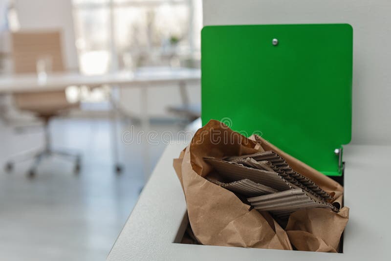 Open Full Trash Bin in Modern Office. Waste Recycling Stock Photo ...