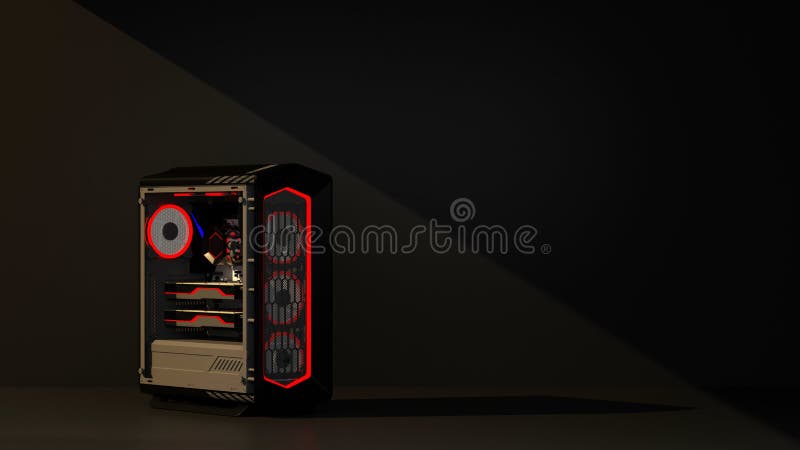 Open Gaming System Computer Unit in the Dark Stock Illustration ...