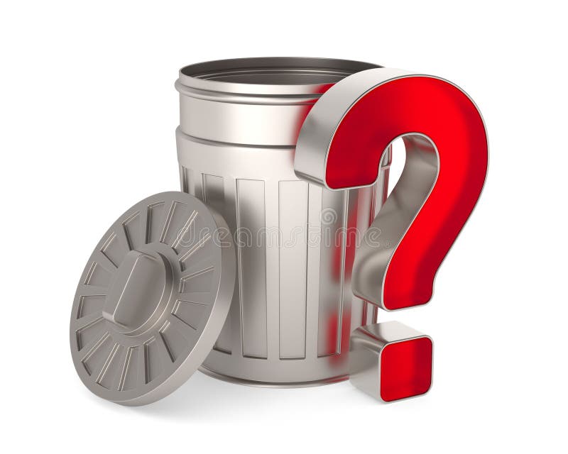 Open Garbage Basket and Question Mark on White Background. Isolated 3D ...