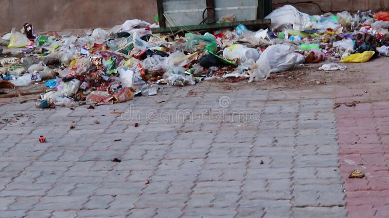 Open Garbage Dust Bin Liter with Plastic Begs and Waste Items at Day ...